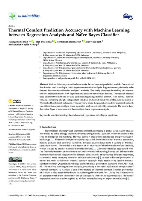 Pdf Thermal Comfort Prediction Accuracy With Machine Learning Between