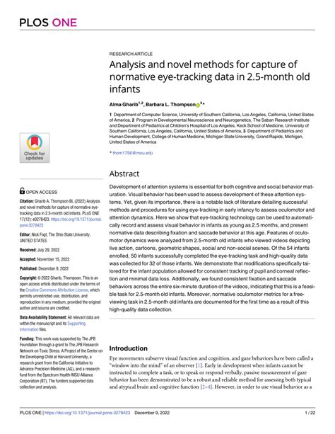 Pdf Analysis And Novel Methods For Capture Of Normative Eye Tracking Data In 2 5 Month Old Infants