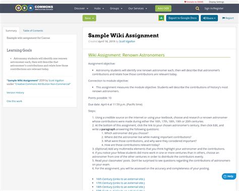 Sample Wiki Assignment Oer Commons