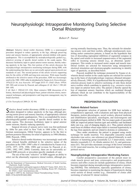 Pdf Neurophysiologic Intraoperative Monitoring During Selective Dorsal Rhizotomy
