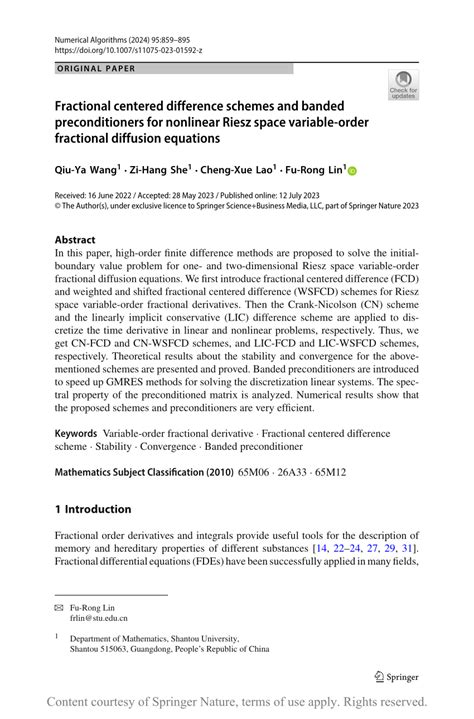 Fractional Centered Difference Schemes And Banded Preconditioners For