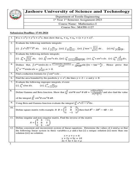 Assignment Math 1127 Pdf System Of Linear Equations Mathematical