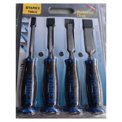 Starex Industrial Wood Chisel Set 4pc Rubber Handle Heavy Duty 6mm