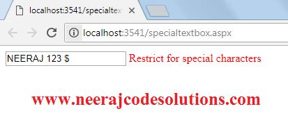 How To Restrict Special Characters In Textbox Using Regular Expression In Asp Net C Neeraj