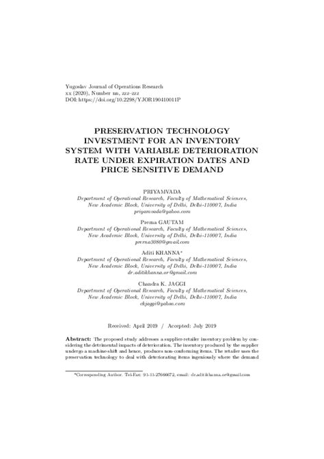 Pdf Preservation Technology Investment For An Inventory System With Variable Deterioration