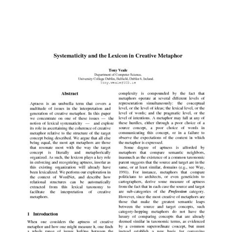 Systematicity And The Lexicon In Creative Metaphor Acl Anthology