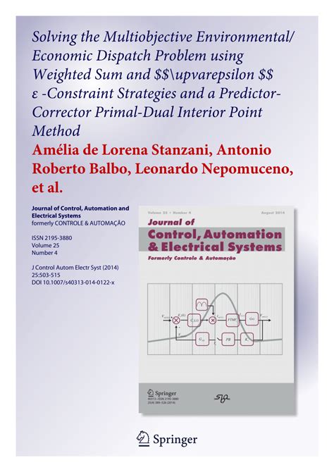 Pdf Solving The Multiobjective Environmentaleconomic Dispatch Problem Using Weighted Sum And