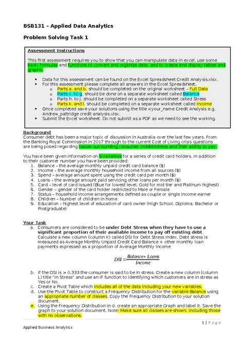 Problem Solving Task 1 2 Bsb131 Applied Data Analytics Problem Solving Task 1 Background