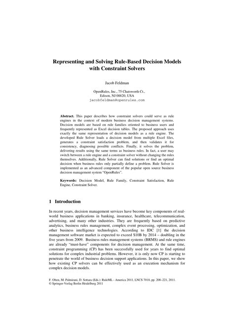 pdf representing and solving rule based decision models with