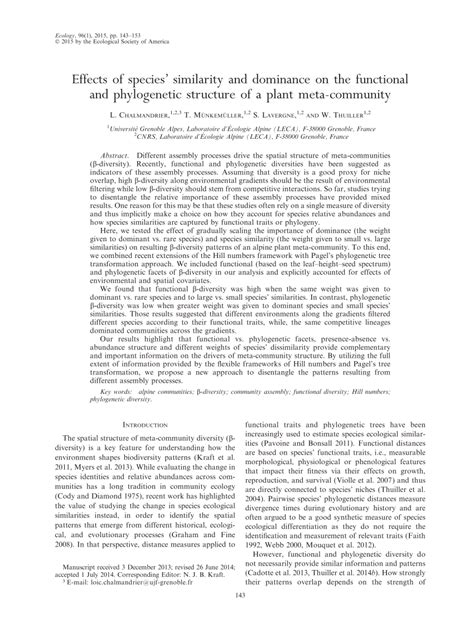 Pdf Effects Of Species Similarity And Dominance On The Functional