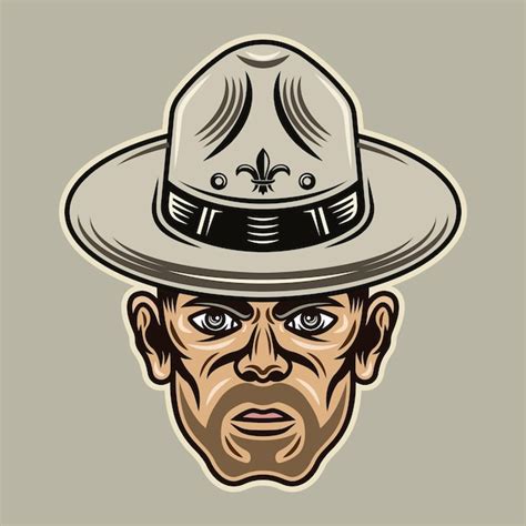 밝은 배경에 고립 된 다채로운 만화 스타일의 강모 벡터 캐릭터 일러스트와 함께 모자에 보이 스카우트 남자 프리미엄 벡터