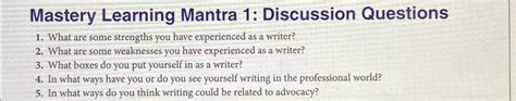Solved Mastery Learning Mantra 1 Discussion Questionswhat