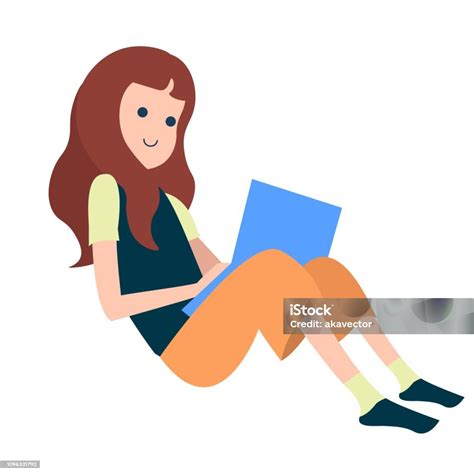 노트북에 인터넷을 서핑 하는 소녀 흰색 배경에 고립 온라인 시간을 보내는 여자 노트북에 대한 스톡 벡터 아트 및 기타 이미지 노트북 만화 명랑한 Istock