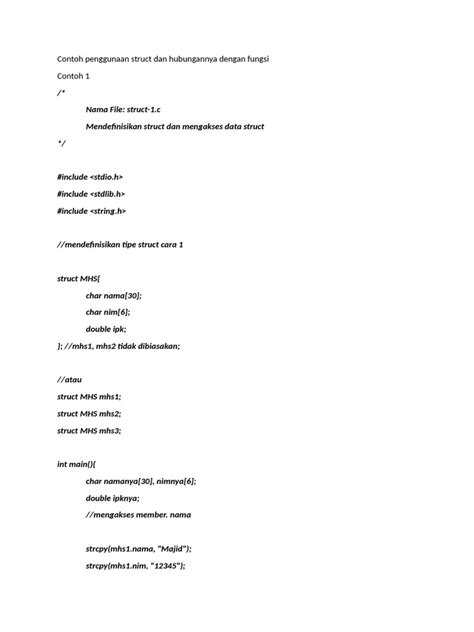 Contoh Penggunaan Struct Dan Hubungannya Dengan Fungsi Pdf Metode