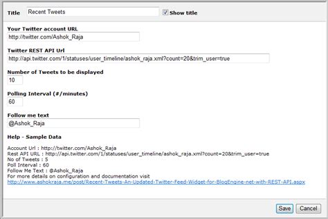 Recent Tweets An Updated Twitter Feed Widget For BlogEngine Net With REST API V