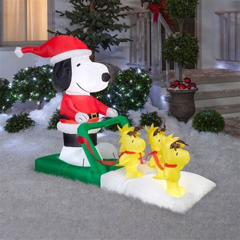 Gemmy Christmas Airblown Inflatable Snoopy Sled Scene Peanuts 4 5 Ft