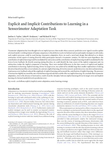 Pdf Explicit And Implicit Contributions To Learning In A Sensorimotor