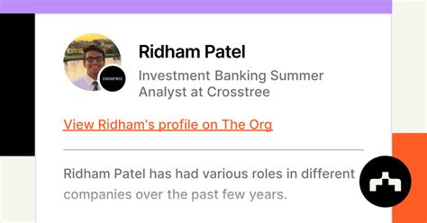 Ridham Patel Investment Banking Summer Analyst At Crosstree The Org
