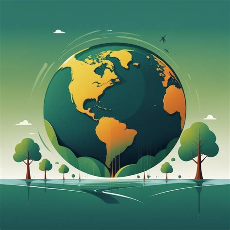 Векторная иллюстрация карты мира с деревьями трава вектор трава Премиум Ai сгенерированный вектор