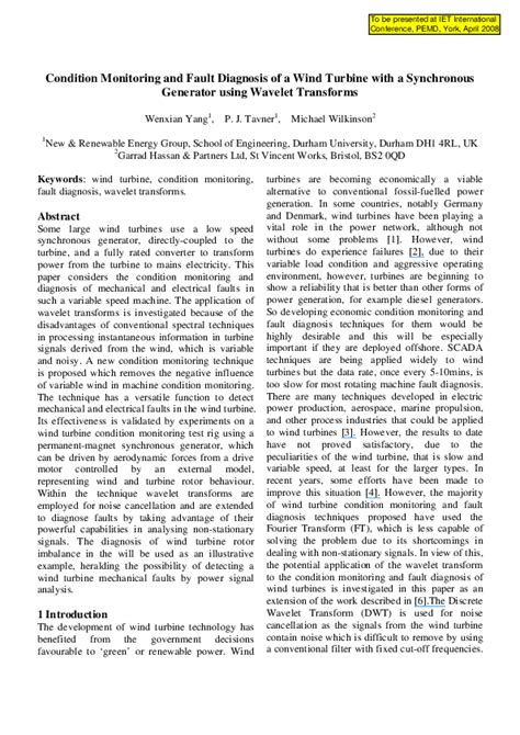 Pdf Condition Monitoring And Fault Diagnosis Of A Wind Turbine Synchronous Generator Drive Train