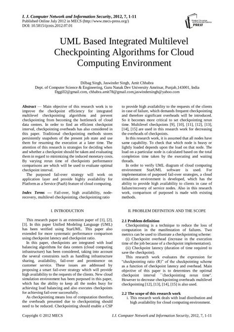 Pdf Uml Based Integrated Multilevel Checkpointing Algorithms For