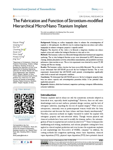 The Fabrication And Function Of Strontium Modified Hierarchical Micro