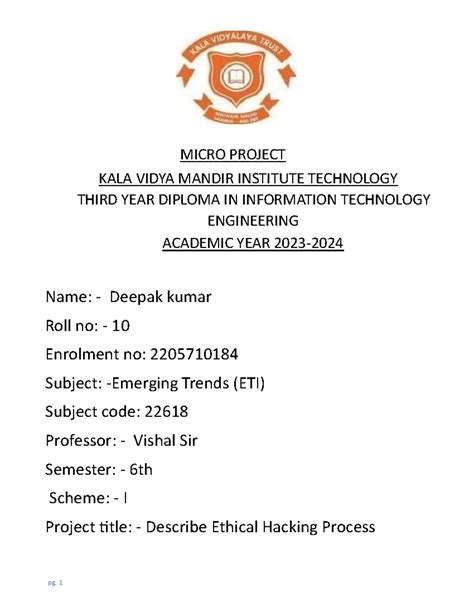 Deepak Eti Micro Project Pg 1 Micro Project Kala Vidya Mandir Institute Technology Third