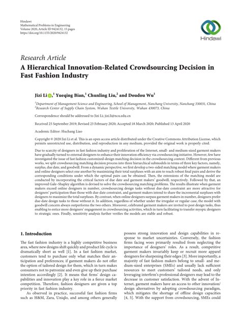 PDF A Hierarchical Innovation Related Crowdsourcing Decision In Fast Fashion Industry
