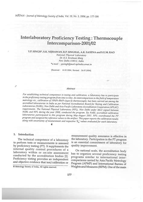Pdf Interlaboratoty Proficiency Testing Thermocouple Intercomparison 200102
