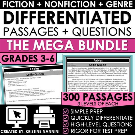 Differentiated Reading Comprehension Passages Bundle Fiction