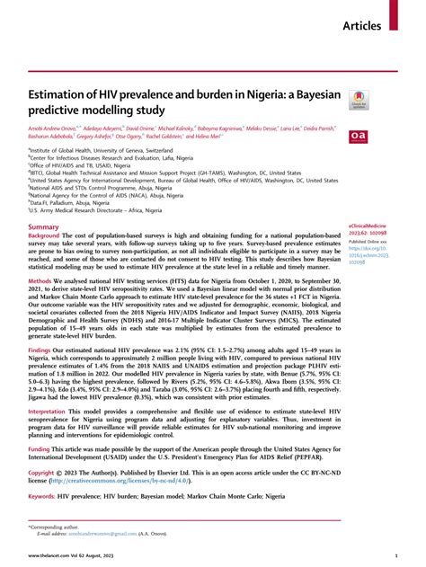 Pdf Estimation Of Hiv Prevalence And Burden In Nigeria A Bayesian