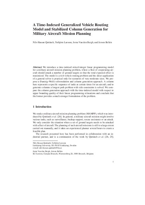 Pdf A Time Indexed Generalized Vehicle Routing Model And Stabilized Column Generation For