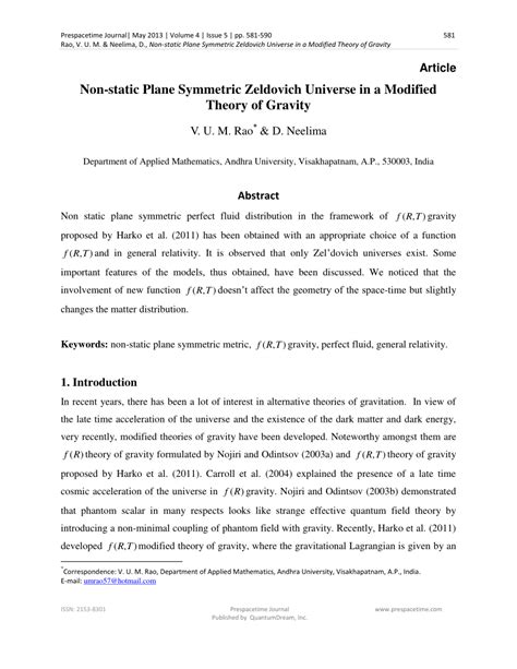 Pdf Non Static Plane Symmetric Zeldovich Universe In A Modified