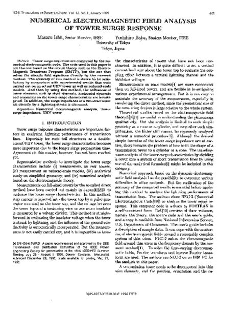 Pdf Numerical Electromagnetic Field Analysis Of Tower Surge Response