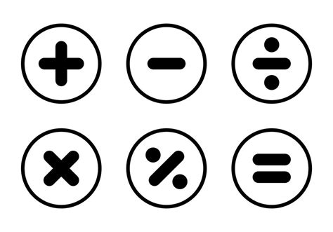 Addition Subtraction Multiplication Division Percentage And Equality Icon Vector In Circle