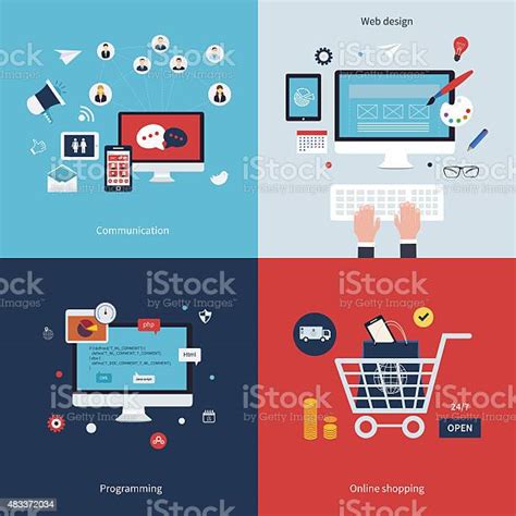 아이콘 커뮤니케이션 웹 디자인식 프로그래밍하지 워크플로 소셜 네트워크 2015년에 대한 스톡 벡터 아트 및 기타 이미지