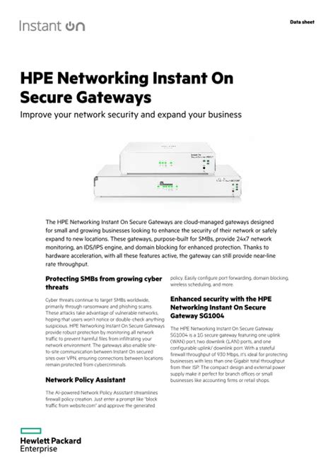 Hpe Networking Instant On Secure Gateway Datasheet Enw