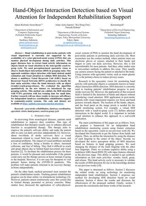 Pdf Hand Object Interaction Detection Based On Visual Attention For Independent Rehabilitation