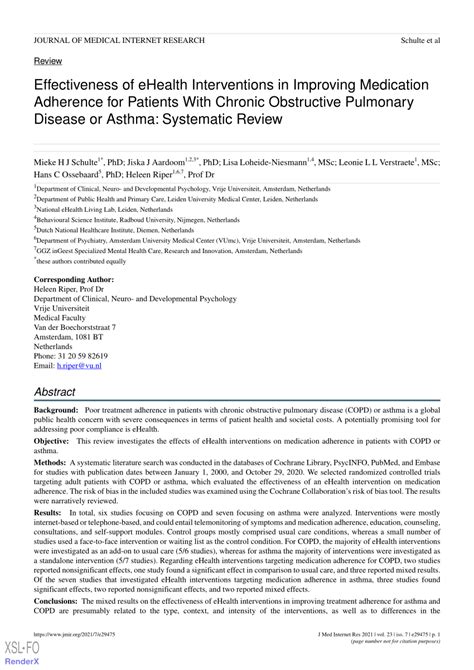 Pdf Effectiveness Of Ehealth Interventions In Improving Medication Adherence For Patients With