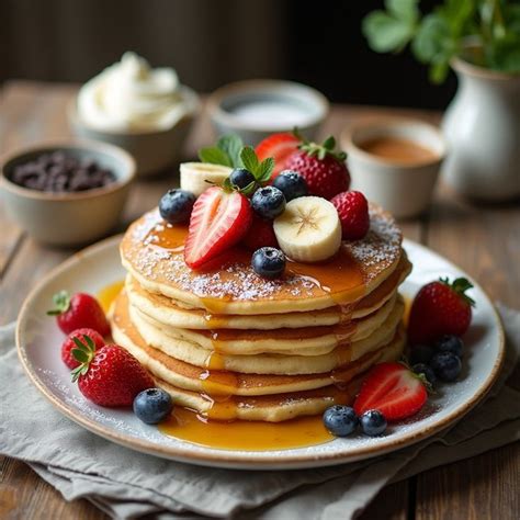 Fluffy Pancakes With Fresh Berries And Maple Syrup