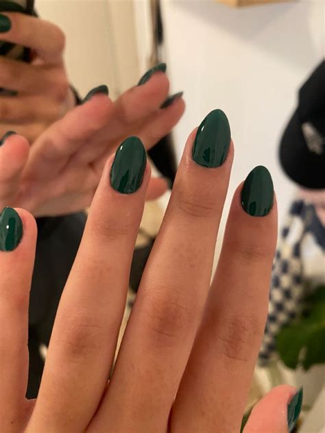 Dark Green Nails Nails Acrylic Almond Dark Green Short Oval Green