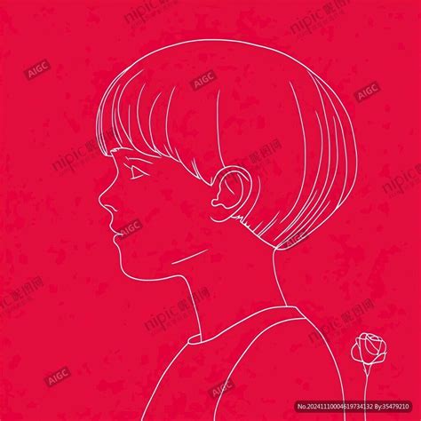 ai创作图短发姑娘线稿 小女生侧面画头枕胳膊 极简风格头像 红衣女孩头像 短发女孩手绘头像 手绘女性侧脸 简约粗狂线条人物插画 简笔画短发女孩