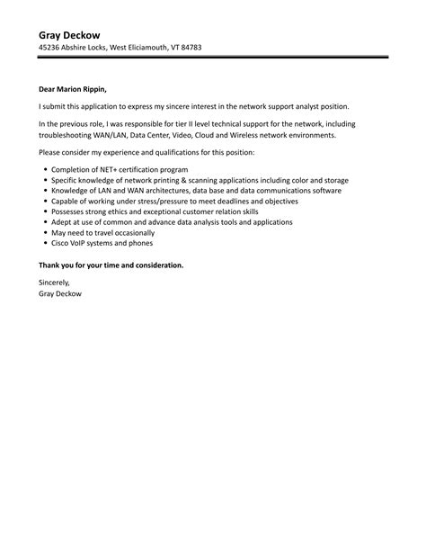 Network Support Analyst Cover Letter Velvet Jobs