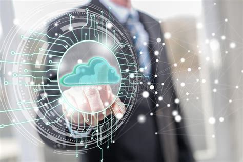 Man Touching A Cloud Computing System Concept Stock Image Image Of Network Person