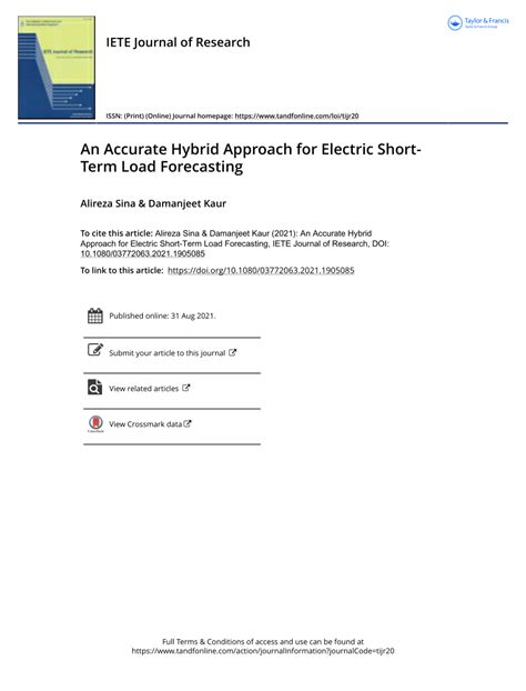 Pdf An Accurate Hybrid Approach For Electric Short Term Load Forecasting