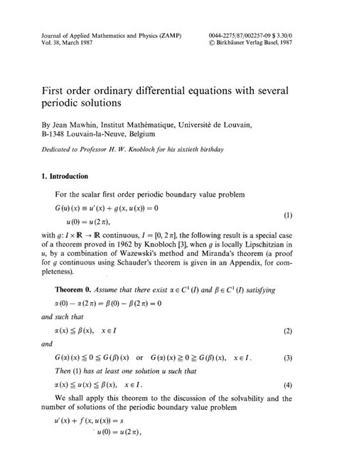 Pdf First Order Ordinary Differential Equations With Several Solutions