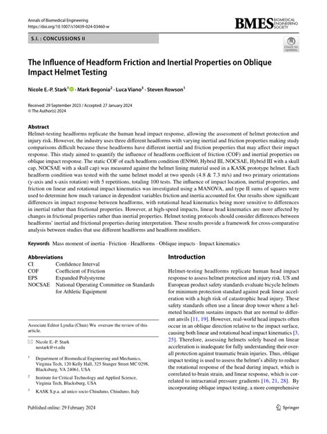 Pdf The Influence Of Headform Friction And Inertial Properties On Oblique Impact Helmet Testing