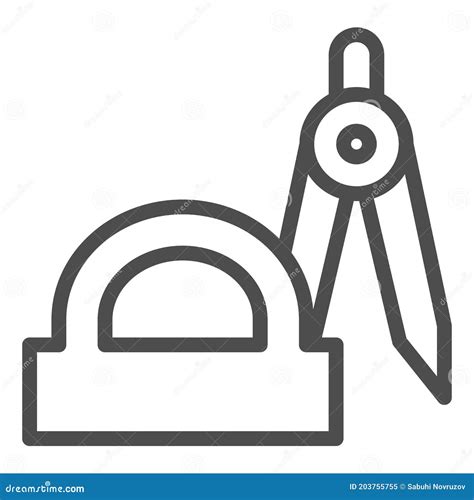 Compass With Protractor Colorful Clipart Geometry Flat Illustration Cartoon Vector