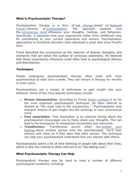 What Is Psychoanalytic Therapy Pdf Psychotherapy Psychoanalysis