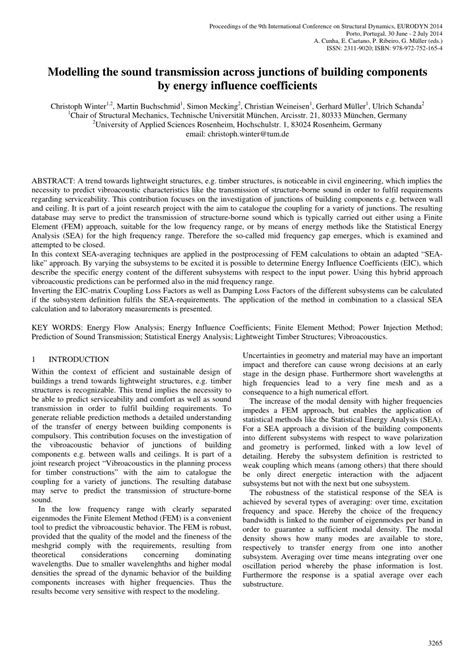 Pdf Modelling The Sound Transmission Across Junctions Of Building Components By Energy